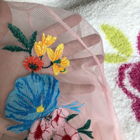 Zara | Tops | Zara Sheer Embroidered Pink Tee | Poshmark